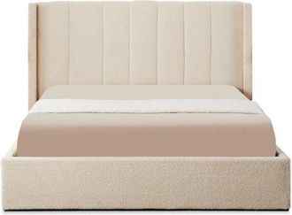 Paris Prix Lit Double Coffre Tissu Bouclette Somia 160x200cm Cr&egrave;me