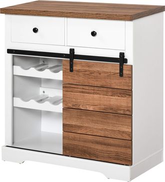 HOMCOM K&uuml;chenschrank Sideboard mit 2 Schubladen Weinregale Schiebet&uuml;r Kommode verstellbaren Ablagen Aufbewahrungsschrank rustikal Wei&szlig; 80 x 39 x 86 cm