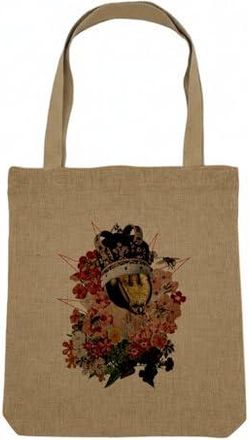 Fabulous Sac Shopping Tote Bag Aspect Lin - Reine Elizabeth Abeille Collage Art Surr&eacute;alisme Fleurs - Sac de Courses Toile Epaisse 360g Beige Naturel Cabas Port