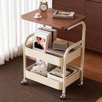 Generic Couchtisch Mit Rollen, Kleine Nachttische Mit Aufbewahrungsbox Aus Drahtgeflecht, Gestell Aus Kohlenstoffstahl for B&uuml;Cher, Snacks, Taschent&uuml;Cher