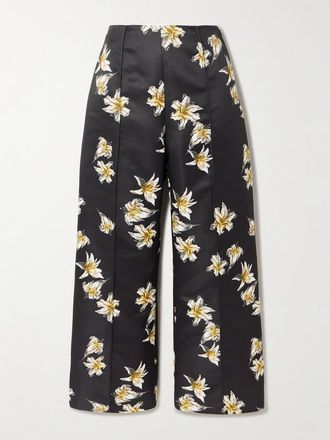 Emilia Wickstead Pantalon Large En Faille À Imprimé Fleuri Daffy - Noir