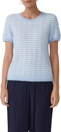 s.Oliver Kuscheliger Kurzarm-Pullover mit Wellenstrickmuster und Pailletten