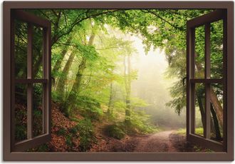 Artland Wanddeko Leinwand Bilder Wandbild 100 x 70 cm Landschaften Wald Foto Grün B8CN Fensterblick Natürliche Torbögen durch Bäume