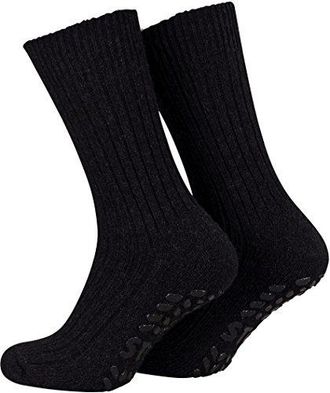 Piarini Lot de 2 paires de chaussettes norv&eacute;giennes - semelle antid&eacute;rapante en &eacute;ponge - laine de mouton - noir - 39-42