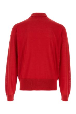 Versace Mens Red Silk Blend Cardigan Exterior: Cotton Maglieria Sweater