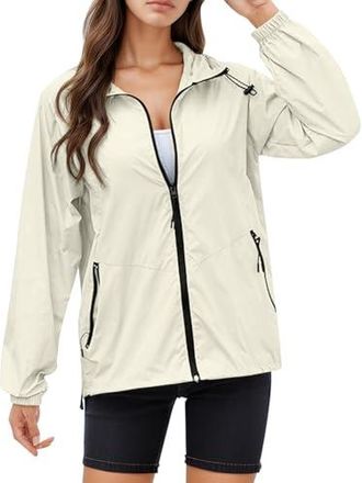 Generic Vestes l&eacute;g&egrave;res &agrave; fermeture &eacute;clair pour femmes, veste &agrave; capuche &agrave; manches longues, manteau de pluie pliable 2026, beige, XL