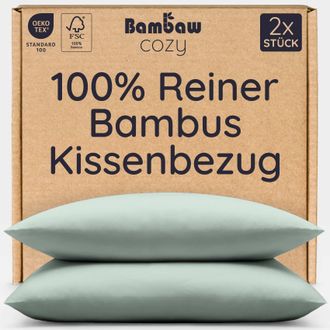 Bambaw Kissenbez&uuml;ge 65 x 65 cm Bambus, 2-er Pack, nachhaltige Bambusfasern, Anti Allergie Bettw&auml;sche, kuscheliger und w&auml;rmeregulierender Kissenbezug Winter u