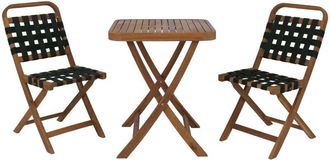 Hhg Garten-Set HHG-719, Sitzgruppe Balkon-Set Garnitur 2x Stuhl Tisch, Seilgeflecht Akazie Holz klappbar natur, gr&uuml;n
