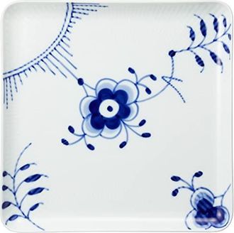 ROYAL COPENHAGEN Blue Fluted Mega Blau gerippter Teller aus Porzellan gefertigt, Quadratisch, 20 cm, 1027458, Blau/Weiß