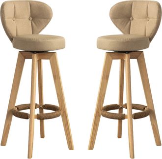 Generic Moderner Drehbarer Barhocker, 73 cm, Massivholz, Gepolsterte R&uuml;ckenlehne, Abnehmbarer Und Waschbarer Sitz Sowie Fu&szlig;st&uuml;tze Aus Hanfseil - Khaki-Design 
