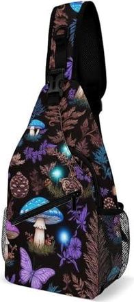 Generic Sacoche Homme Bandouliere Grenouilles lunaires, feuilles de champignons psych&eacute;d&eacute;liques L&eacute;ger Sac Bandouli&egrave;re Multifonction Crossbody Bag pour Cyclisme