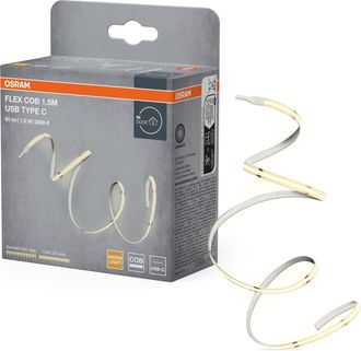 Osram FLEX COB flexibler LED-Lichtstreifen mit gleichm&auml;&szlig;ig heller Lichtausgabe, 1.5M, 830 warmwei&szlig;, 1,5W, mit Typ-C-Stecker, IP20, LED nicht austauschbar