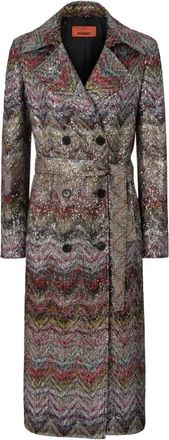 Missoni Femme, Manteaux, Multicolore, Taille: 38 FR Long Trench-Coat Crois&eacute; &agrave; Motif Zigzag Ondul&eacute;
