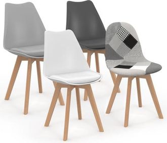 IDMarket Lot de 4 chaises scandinaves SARA Gris fonc&eacute;, Blanc, Noir et patchworks Noirs, Gris et Blancs