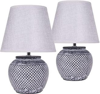 Brubaker Lampe de table/de chevet - Lot de 2 - Design classique - Hauteur 30,5 cm - Pied en C&eacute;ramique - Abat-jour en Lin/Gris clair