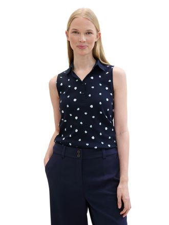 Tom Tailor Damen Polo Top, navy white dot design, XXL