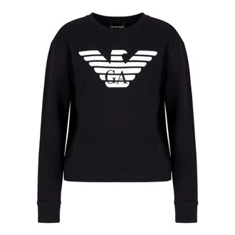 Emporio Armani Femme, Sweatshirts et sweats &agrave; capuche, Bleu, Taille: 36 FR SweaT-shirt en jersey bleu marine avec logo aigle blanc