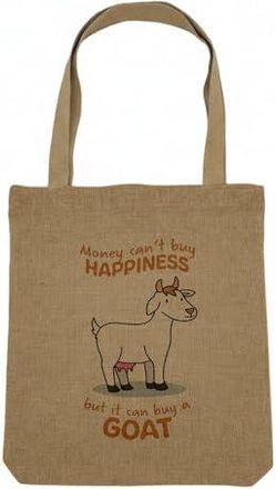 Fabulous Sac Shopping Tote Bag Aspect Lin - Goat - Money Cant Buy Happiness Animals Cute Sac de Courses Toile Epaisse 360g Beige Naturel Cabas Port&eacute; Epaule Sol