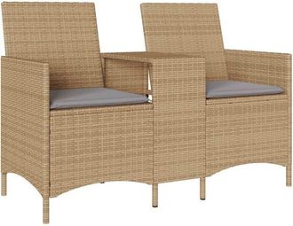 vidaXL Gartensofa 2-Sitzer mit Tisch und Kissen Beige Poly Rattan Vidaxl