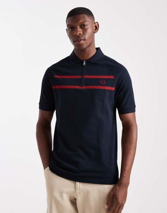 Fred Perry Polo en piqué à col zippé - Bleu marine