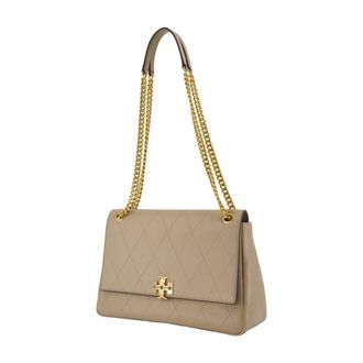 Tory Burch Womens Charlie Shoulder Bag - Tory Burch Leather Beige Calfskin Shoulder-Hobo-Bags