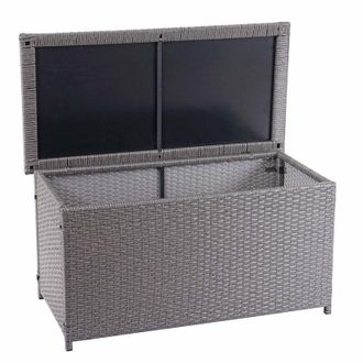 Hhg Poly-Rattan Kissenbox HHG 570, Gartentruhe Auflagenbox Truhe Basic grau, 51x100x50cm 170l
