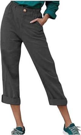 Generic Pantalon Femme Taille &Eacute;lastique D&eacute;contract&eacute; Pantalons Haute avec Poches &agrave; Jambe Droite Couleur Unie Vintage Palazzo Casual Pants Jogging Baggy Dos &eacute;la