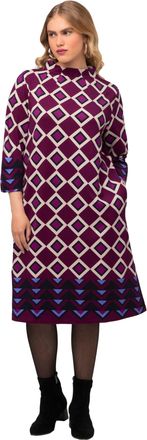 Ulla Popken Damen Sweatkleid mit Stehkragen, grafisch Kleider, Pflaume, 46-48