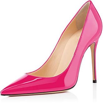 elashe Femmes - Stiletto Sexy - Plusieurs Coloris- Cuir Brillant synth&eacute;tique - Talon Aiguille 10CM - Bout Pointu ferm&eacute; Rose EU38