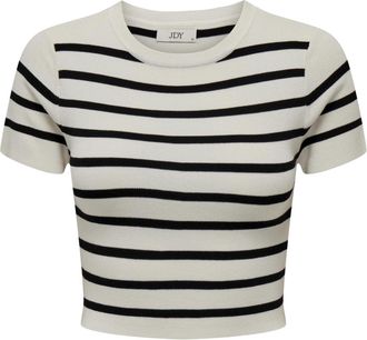 Jacqueline de Yong JdY Damen Basic Crop T-Shirt Einfarbiges Kurzarm Rundhals Top Kurzes RIPP Oberteil JDYCIRKELINE, Farben:Weiß-2, Größe:XL