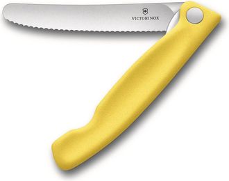 Victorinox by Swiss Army Swiss Classic Profi Tomaten- und Tafelmesser, Extra Scharfe Klinge, Wellenschliff, 11 cm, Rostfreier Stahl, gelb