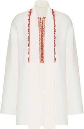 Valentino Garavani Femme, Blouses et Chemises, Blanc, Taille: 42 FR Veste en Laine M&eacute;lang&eacute;e &agrave; Col Orn&eacute;