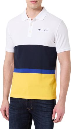 Champion Herren Legacy Retro Sport Polo-Color Block S/S Polohemd, Weiß/Marineblau/Gelb, Medium