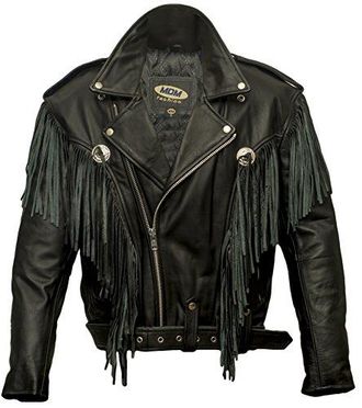 MDM Biker Blouson de moto cuir véritable avec des protecteurs Choppers, Noir - Noir, 4XL