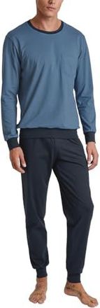 CALIDA Relax Essentials Pyjama à Poignets pour Hommes, en 100% Coton Bio, Pantalon avec Ceinture élastique recouverte de Tissu