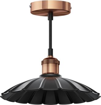 LEDs Com Vintage Pendelleuchte RETRA, bronze, E27 Fassung, Lampenschirm mit Wellenrand, 245mm Ø