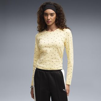 Puma T-shirt b&eacute;b&eacute; &agrave; manches longues et &agrave; pois Femme, V&ecirc;tements, Jaune, XL