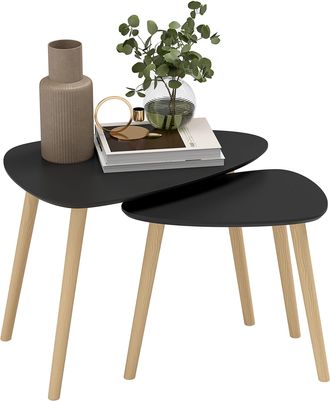 HOMCOM Set mit 2 Couchtischen, moderner Nesttisch, Beistelltische, Beine aus Kiefernholz, f&uuml;r Wohnzimmer, Schlafzimmer, B&uuml;ro, Schwarz