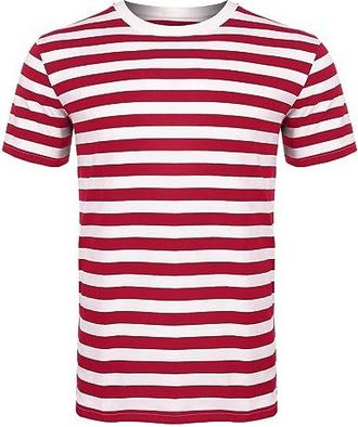 Generic T-shirt ray&eacute; &agrave; manches courtes en coton &agrave; col rond pour homme et femme, Rouge, L