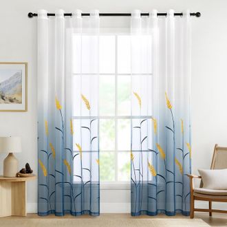 Miulee Gardinen Bestickte Transparent Vorhänge Farbverlauf Voile Sheer 2er Set Motive Vorhang mit Ösen Dekoschal Fensterschal für Schlafzimmer und Wohnzimmer
