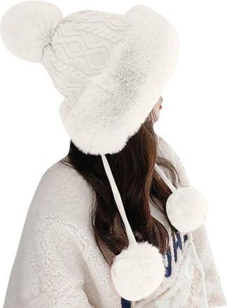 Generic Bonnet Femme Hiver Bonnet Femme Chapeau Femme Hiver Confortable Classique - Bonnet Trappeur Ushanka Femme Hiver, Pompon et Cache-Oreilles Chauds, Id&eacute;a