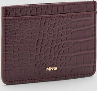 Mango Porte-cartes effet croco brillant bordeaux - Femme - Taille unique - MANGO