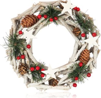 Com-Four Tischkranz mit Sternen, Deko-Tischkranz aus Zweigen, natürlicher Türkranz zum selber Schmücken, DIY Naturkranz - Ø 28 cm (Adventskranz XL)