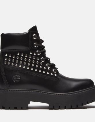 Timberland 6-Zoll-Schn&uuml;rstiefel mit Nieten in Schwarz aus Vollnarbenleder