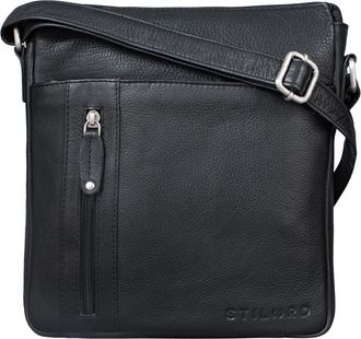 STILORD Brady Messenger Bag Leder Schwarz klein Umh&auml;ngetasche Schultertasche f&uuml;r iPad 10,1 Zoll Tabletttasche Echtes Leder
