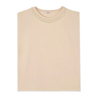Oltre Femme, Tops, Beige, Taille: 44 FR T-shirt en coton avec perles