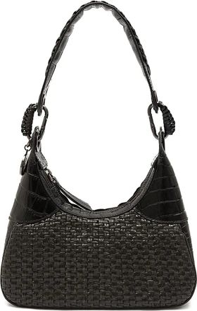 Isla sac porté épaule Moon tressé et effet peau de crocodile - Noir