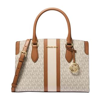 Michael Kors Femme, Sacs, Beige, Taille: ONE Size Becca Medium Signature Logo Stripe Satchel