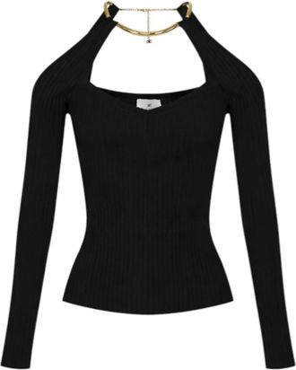 Elisabetta Franchi Femme, Tops, Noir, Taille: 36 FR Haut en Maille avec D&eacute;tails Bijoux