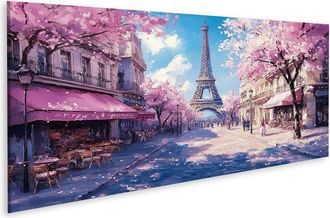Islandburner Bild auf Leinwand Frühlingsstraße in Paris mit Eiffelturm und Kirschblüten Bilder Wandbilder Poster